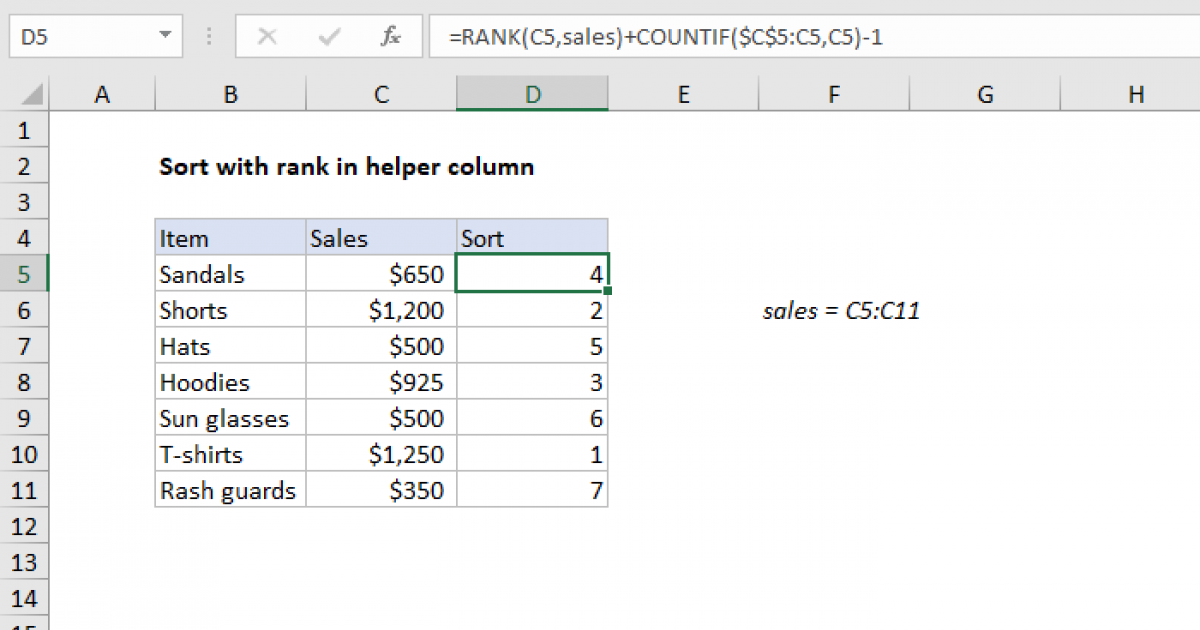 Basic Numeric Sort Formula Excel Formula Exceljet